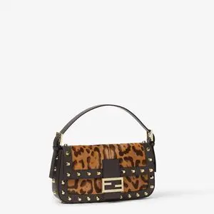 Fendi Baguette® 26424 Jaguar Print Cavallino Leather Bag With Studs